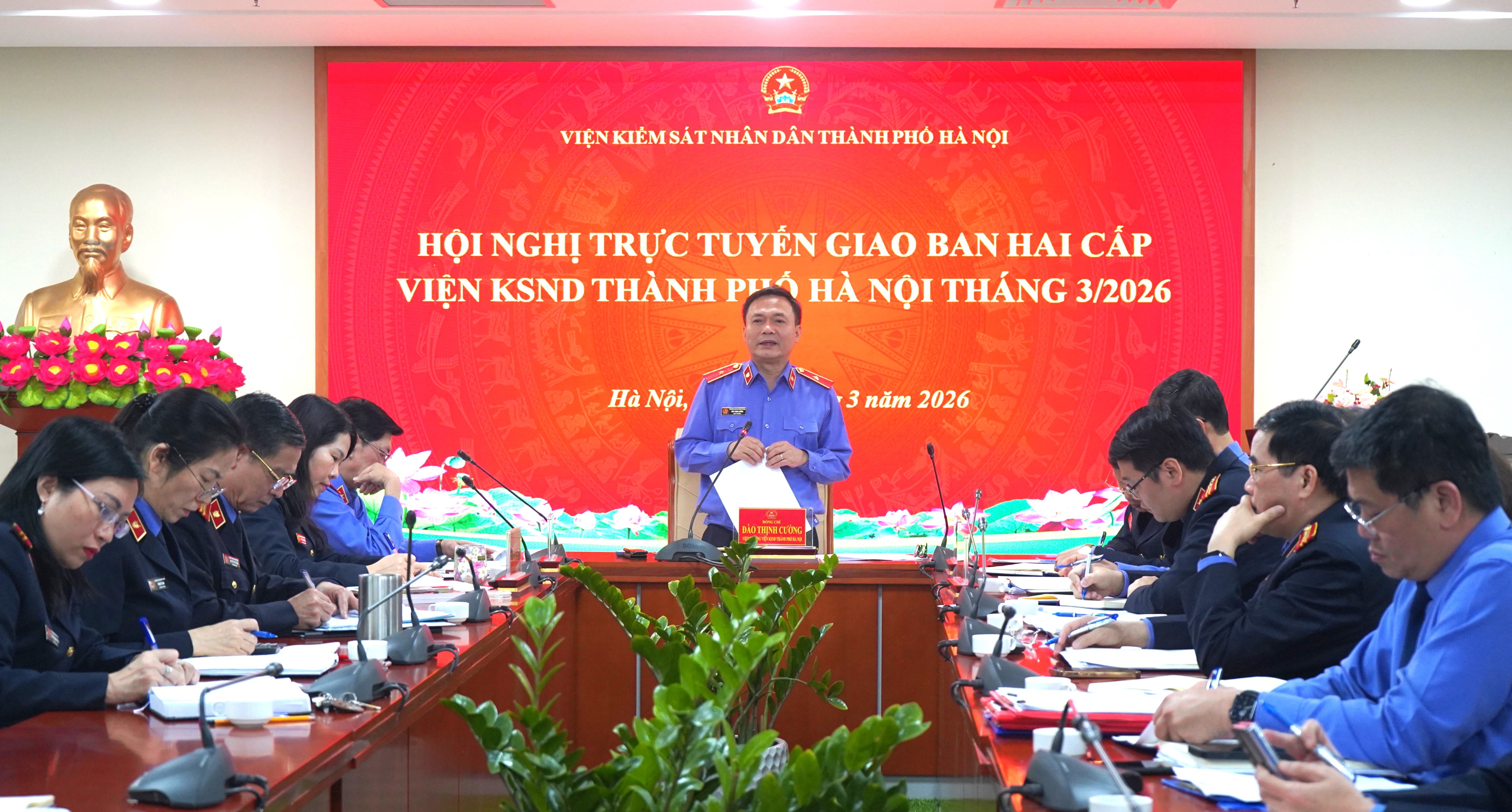 Viện KSND thành phố Hà Nội tổ chức Hội nghị trực tuyến giao ban hai cấp ...